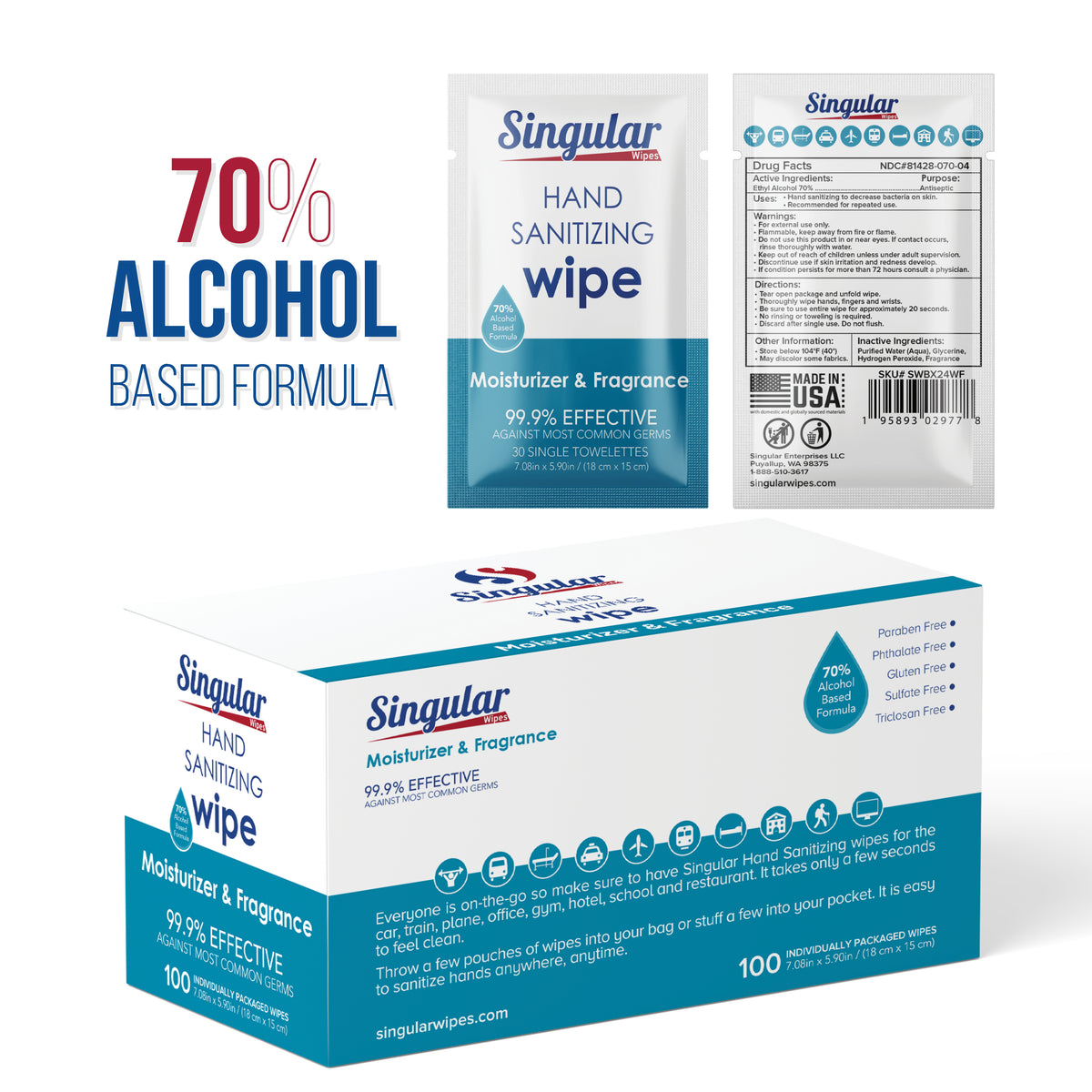 HAND SANITIZING WIPES - 100ct - Individually Packed Premium Hand Sanit ...