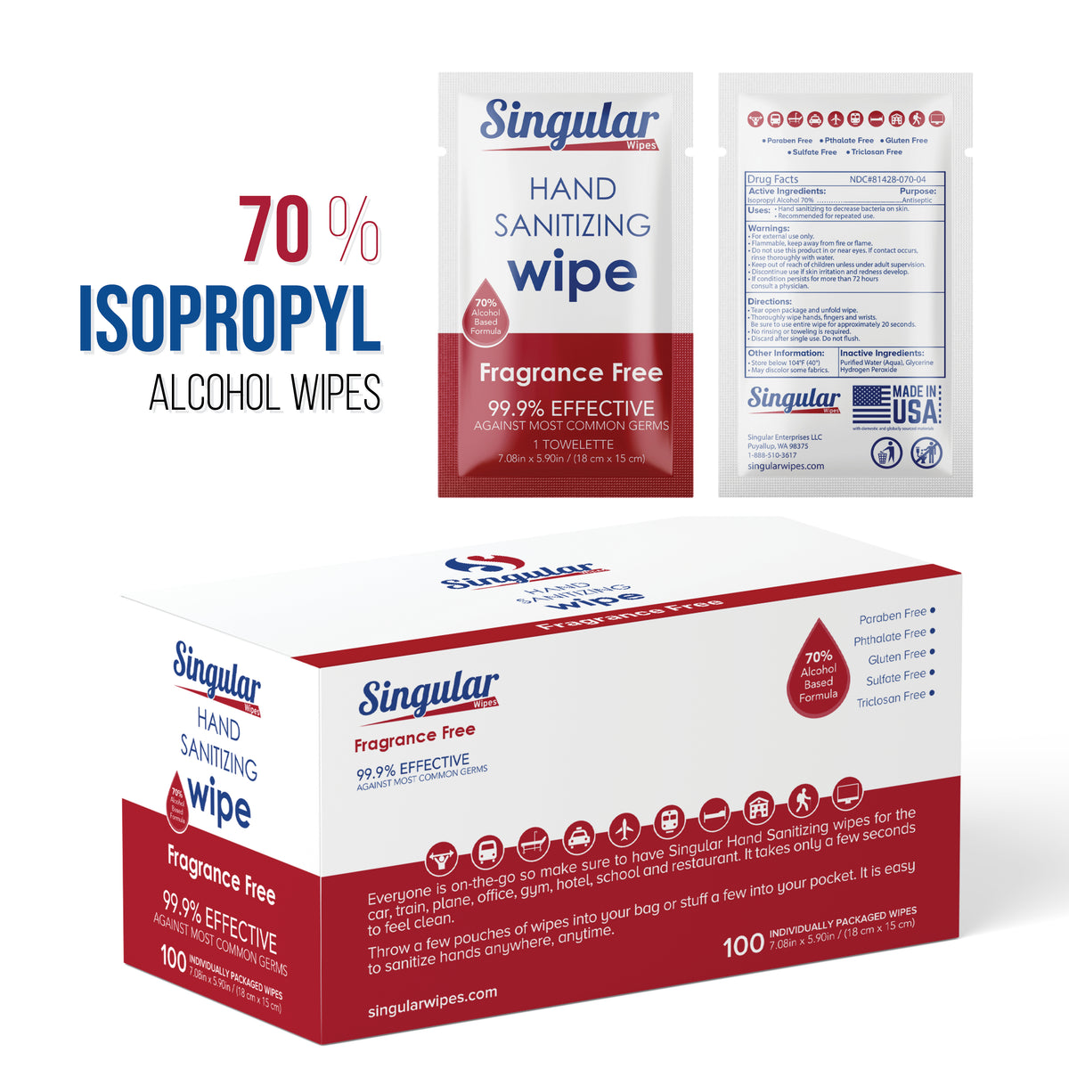 HAND SANITIZING WIPES- 100ct - Individually Packed Premium Hand Saniti ...